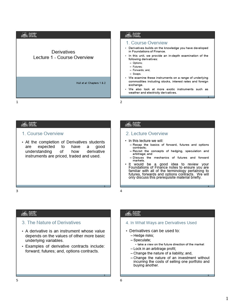 Lecture 1 - Course Overview | PDF | Option (Finance) | Futures Contract