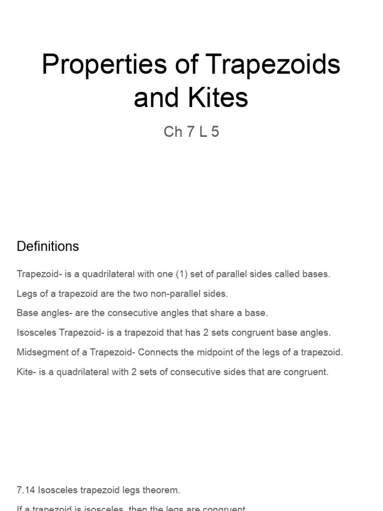 Properties of Trapezoids and Kites | PDF