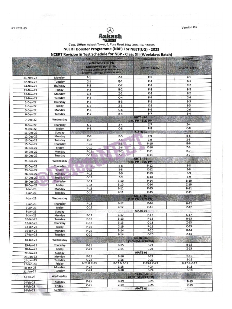 Aakash Ncert Based Polls Schedule (@DefeatNEET) | PDF