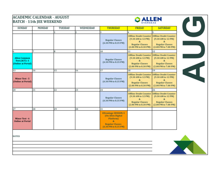 11th JEE WEEKEND AUGUST CALENDAR | PDF | Workweek And Weekend