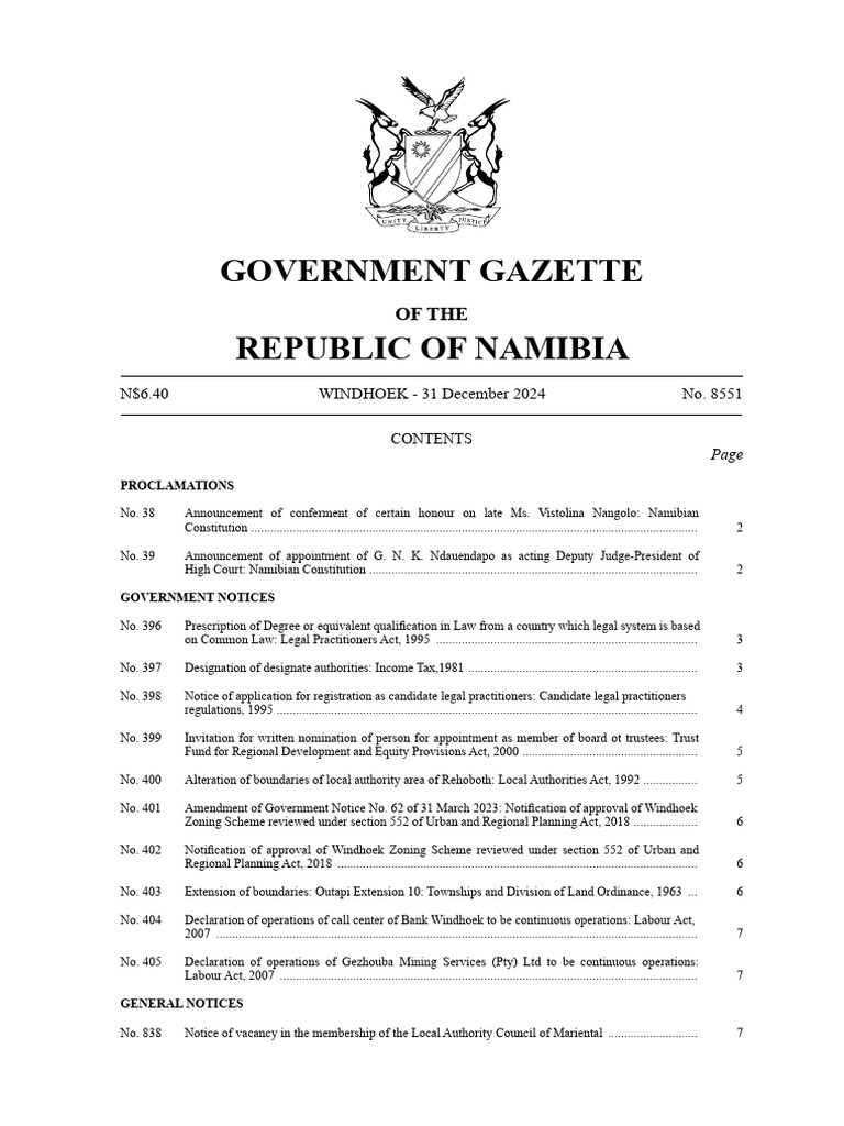 Namibia Government Gazette - Dec 2024 | PDF | Special Drawing Rights
