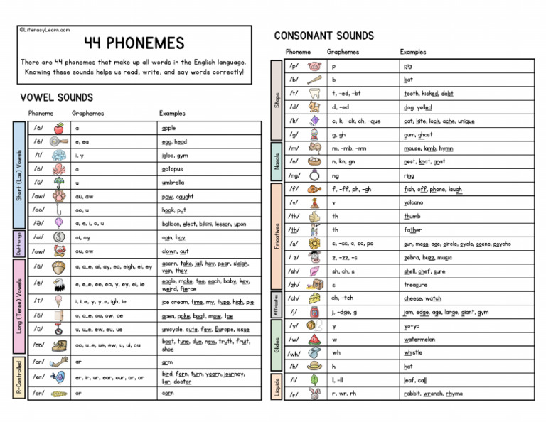 44 Phonemes Chart LiteracyLearn | PDF
