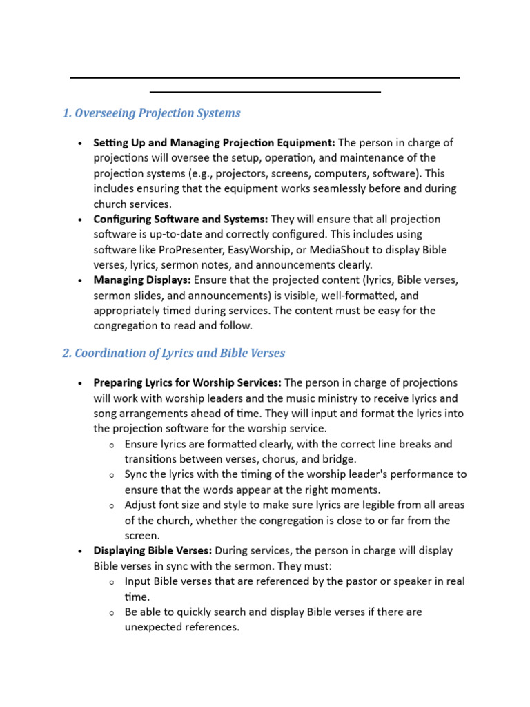Person Incharge For Projections | PDF | Accessibility | Sermon