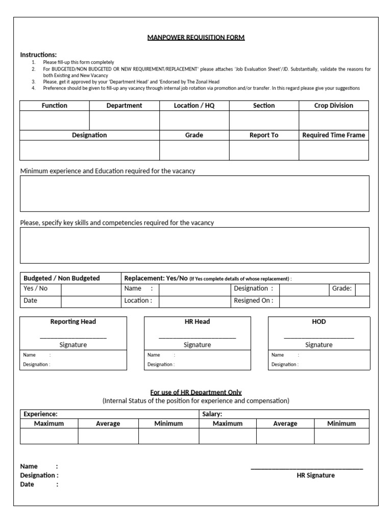 Manpower Requistion Form | PDF | Labor | Business