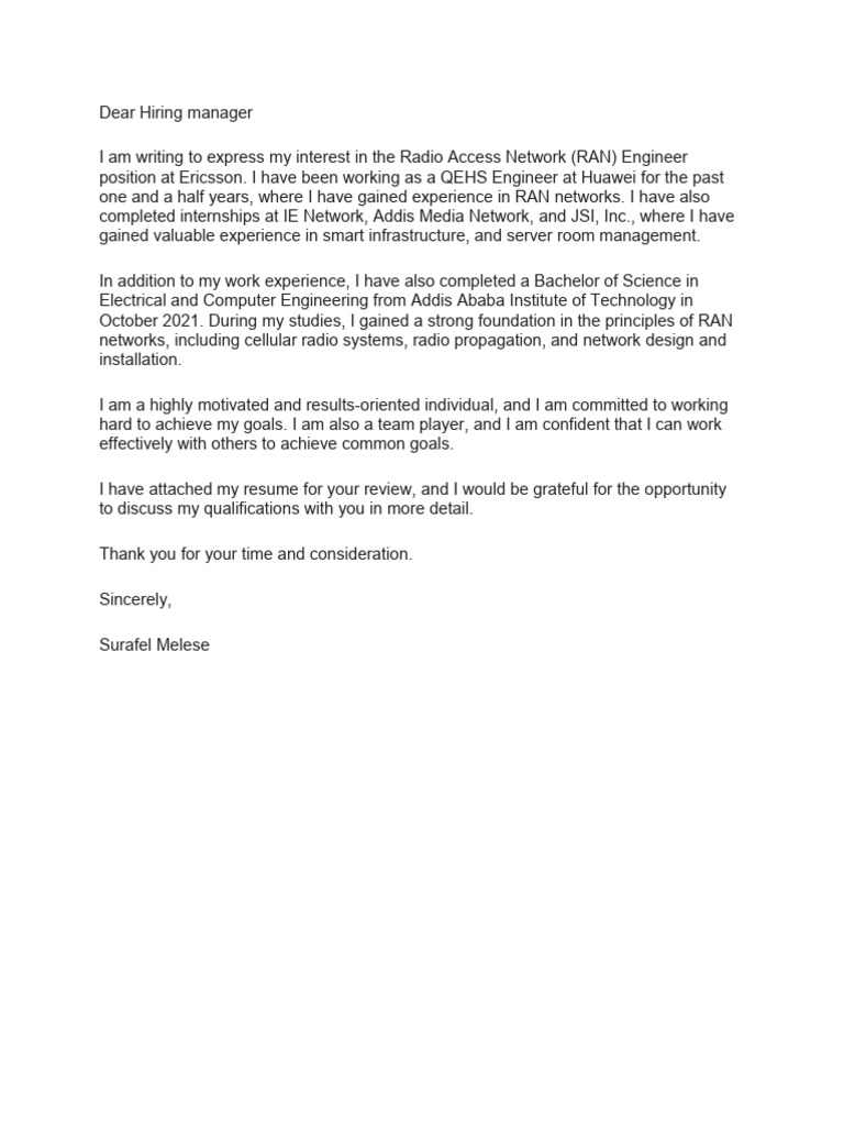 Application Letter RAN | PDF