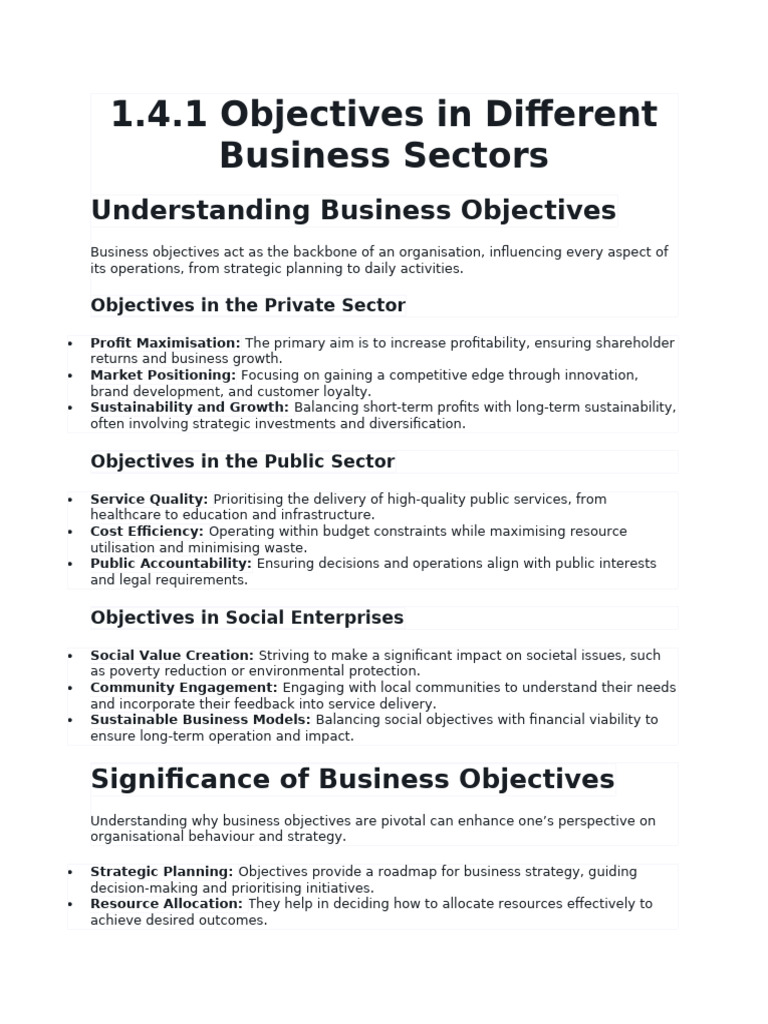 1.4.1 Objectives in Different Business Sectors | PDF | Corporate Social ...