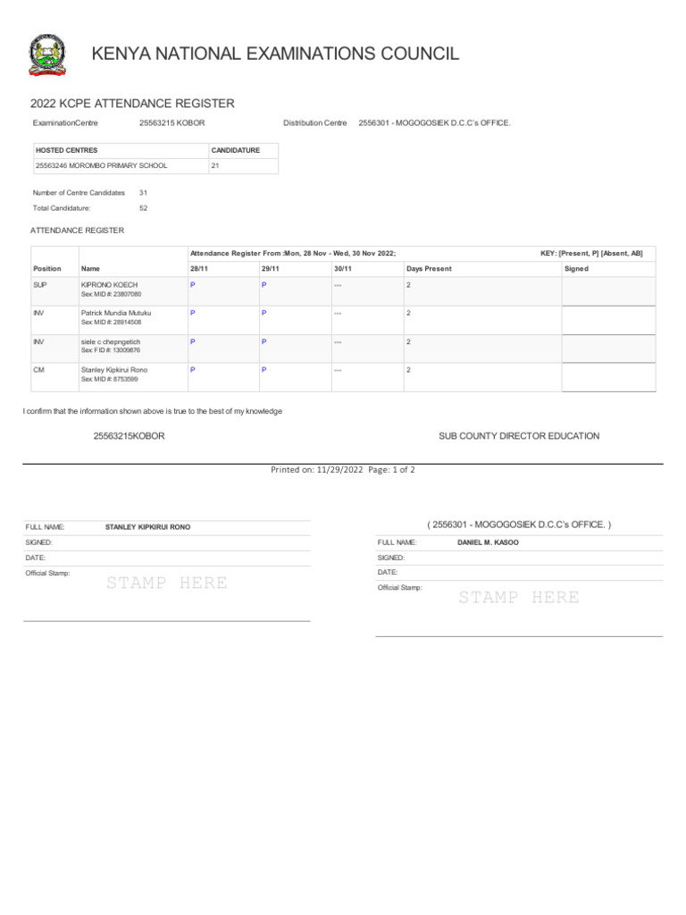 Attendance Register | PDF