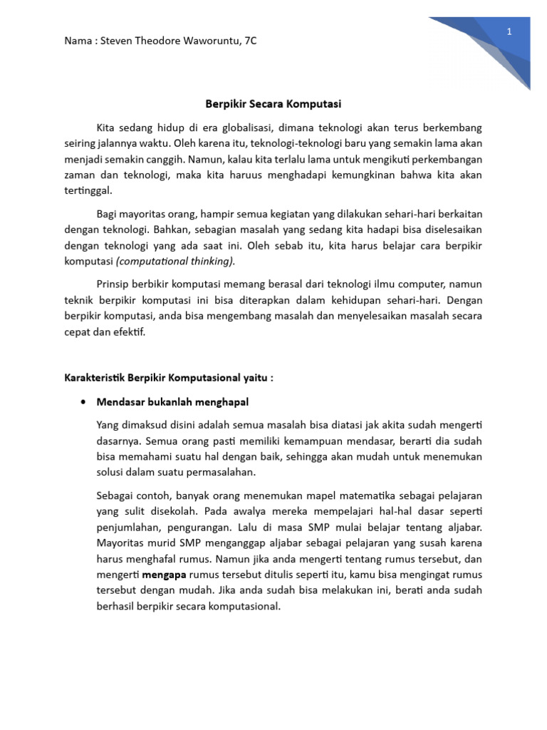 Steven Theodore Waworuntu 7C - Berpikir Secara Komputasi | PDF