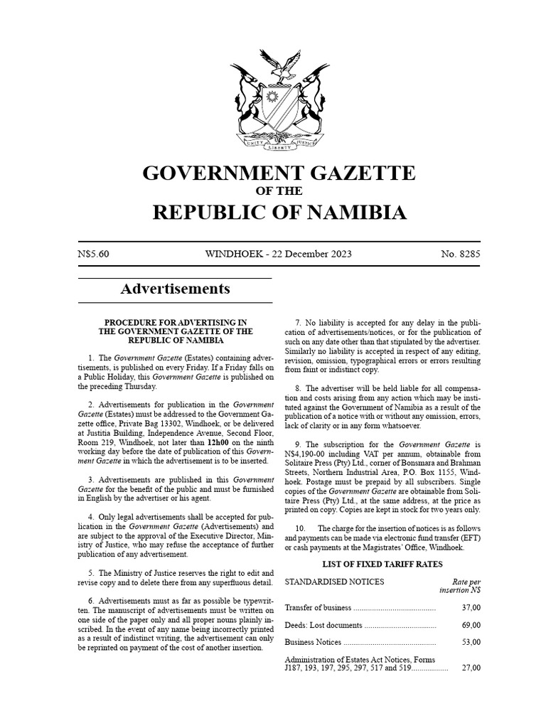 Government Gazette Advertising Guidelines | PDF