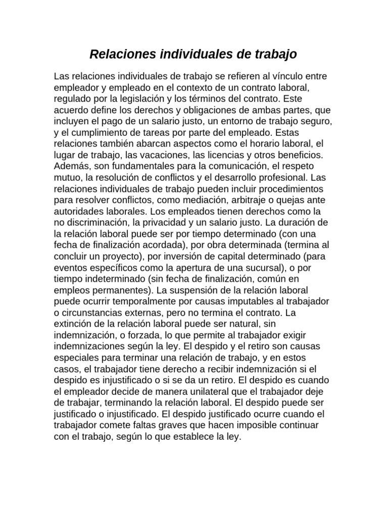 Relaciones individuales de trabajo. | PDF | Derecho laboral | Salario