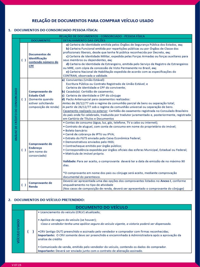 CNP Check List Comprar Veiculo Usado | PDF | Impostos