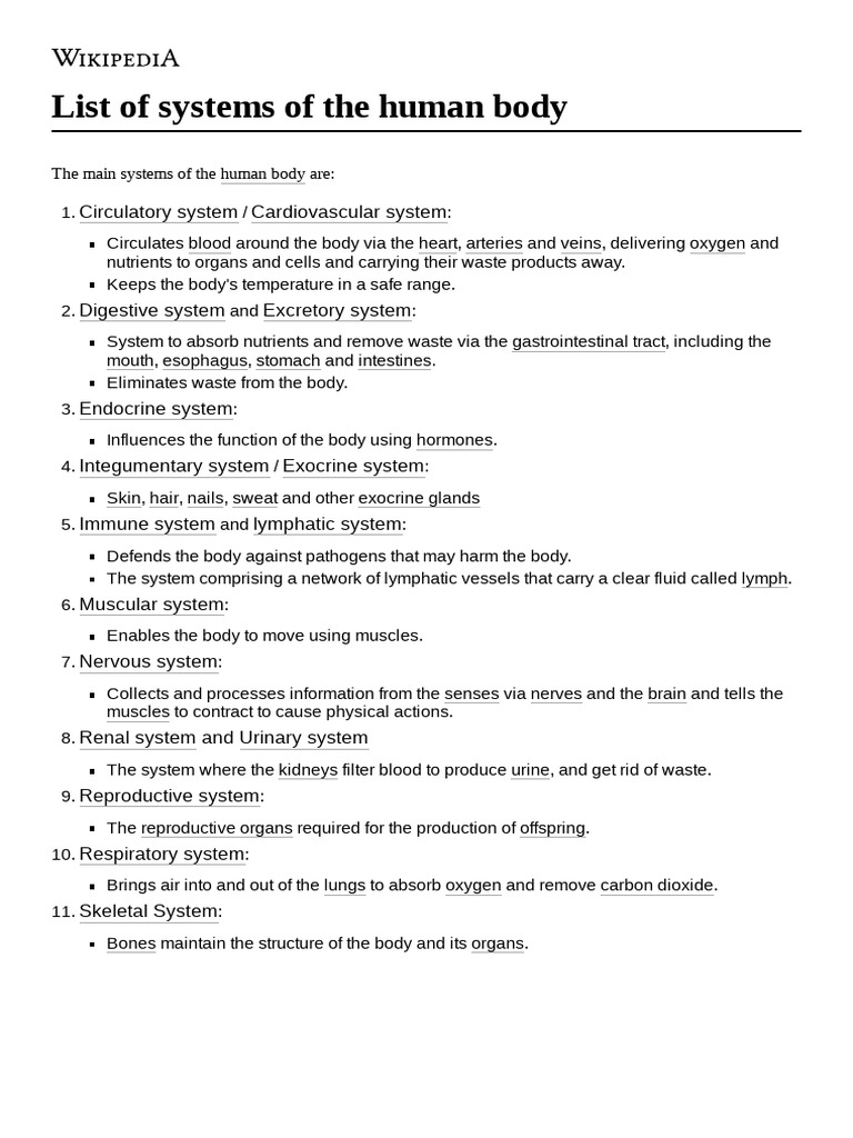 Human Body Systems Overview | PDF