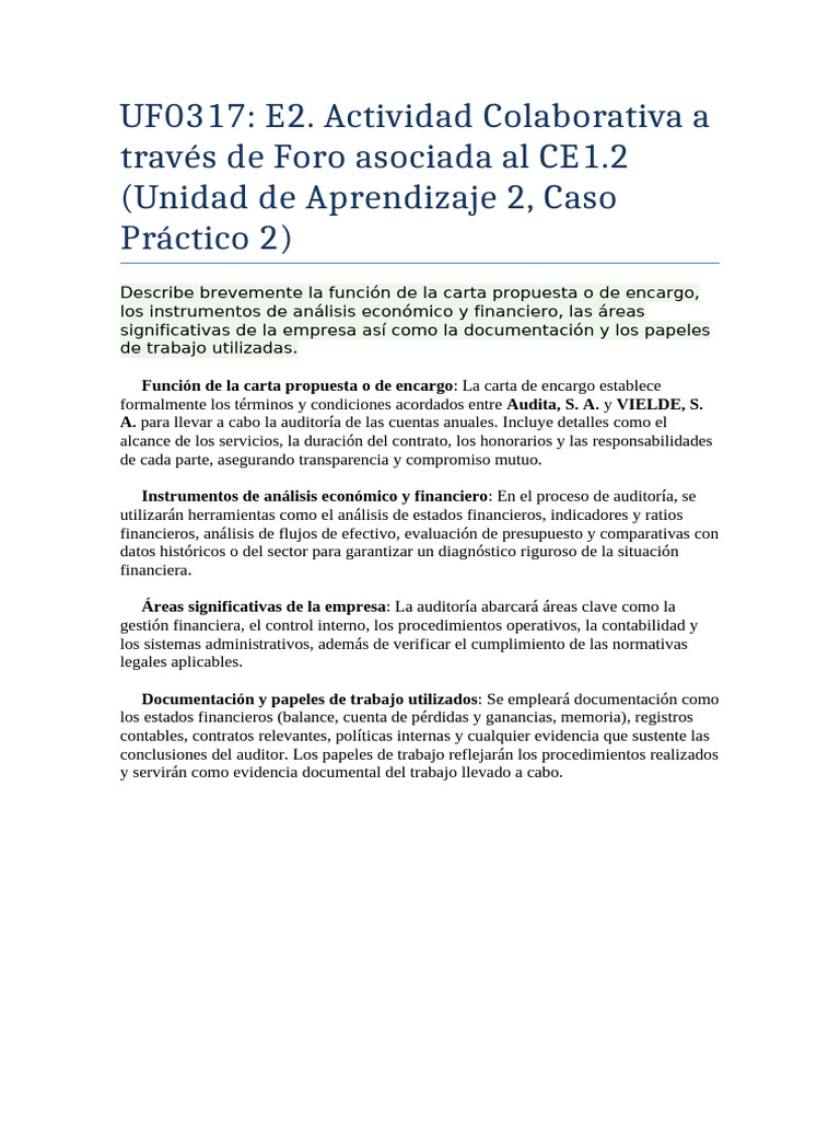 UF0317: E2. Actividad Colaborativa A Través de Foro Asociada Al CE1.2 (Unidad de Aprendizaje 2 ...