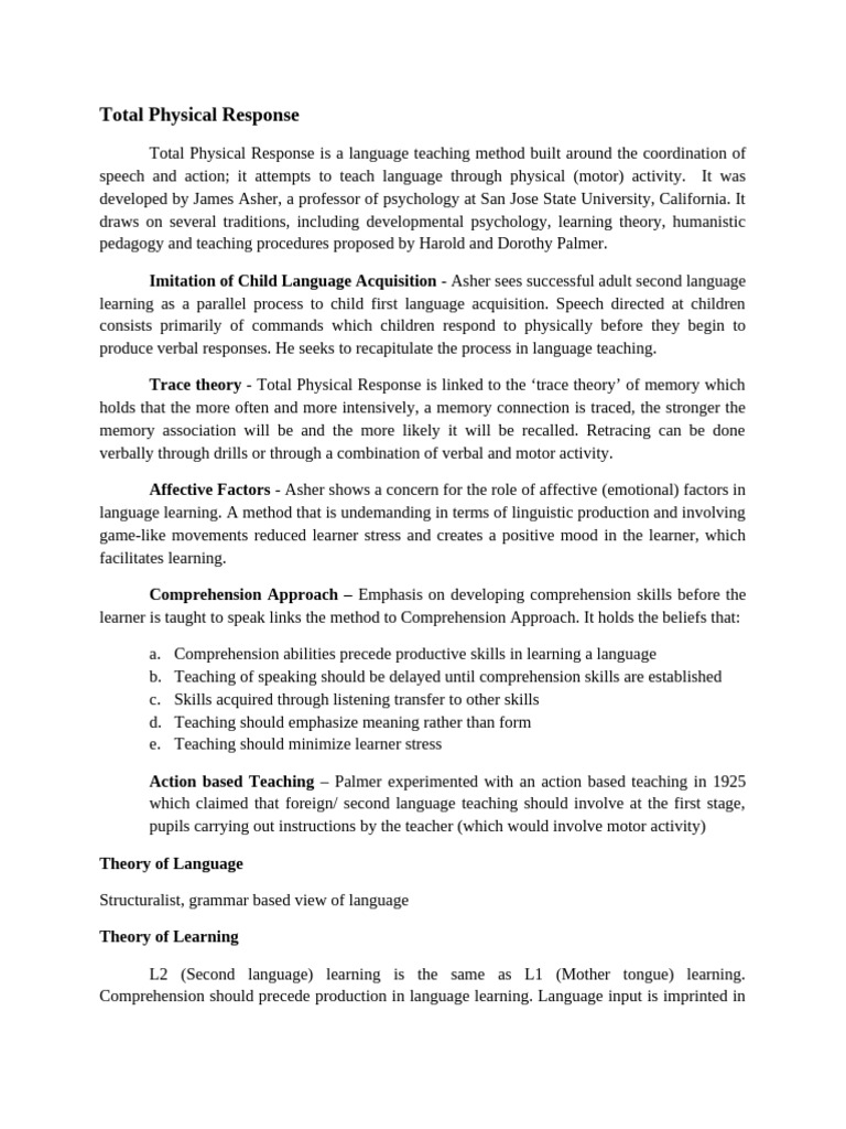 Total Physical Response Language Method | PDF | Second Language ...