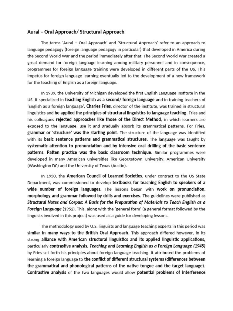 Aural Oral Appraoch and Audiolingual Method | PDF | Language Education ...