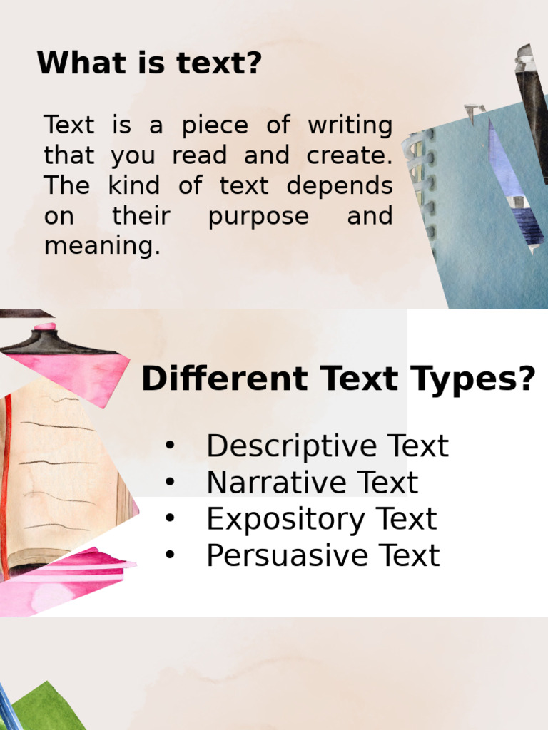 Types of Text: Descriptive, Narrative, Expository, Persuasive | PDF
