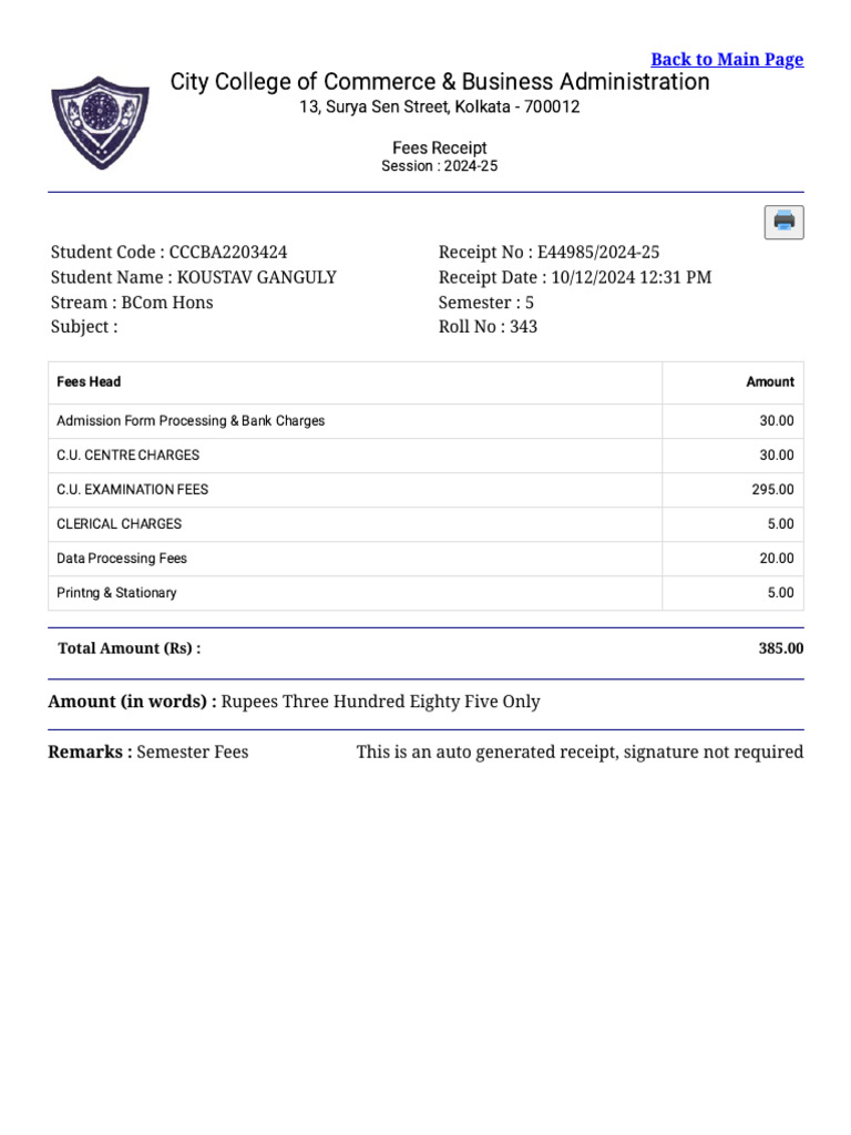 Cccba.erpfees.in FeesReceipt.aspx TNo=44985 | PDF
