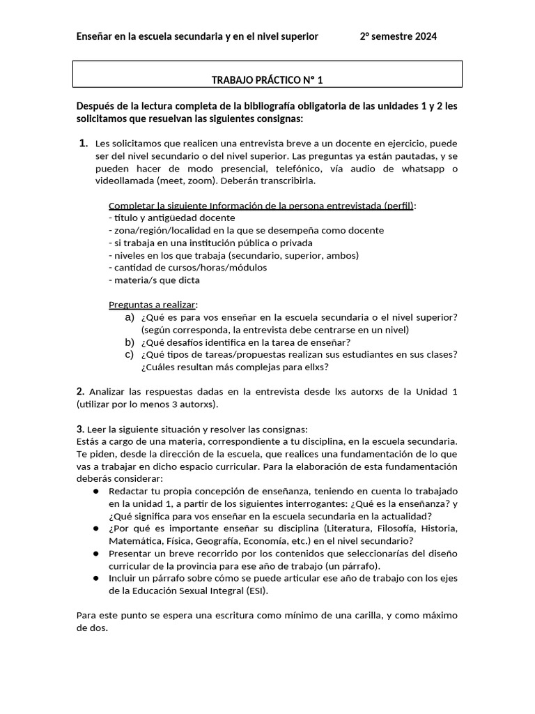 Consigna TP 1 - 2° Cuat. 2024 | PDF | Escuelas