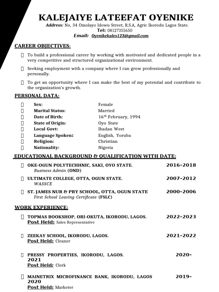Kalejaiye Lateefat Oyenike CV | PDF