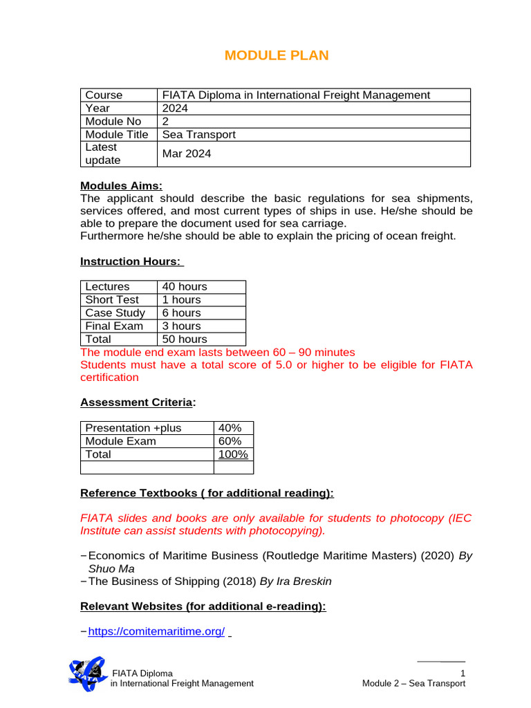 Sea Transport-Syllabus | PDF | Cargo | Freight Transport