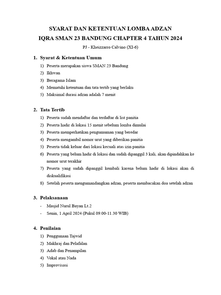 Syarat Dan Ketentuan Lomba Adzan Fix | PDF