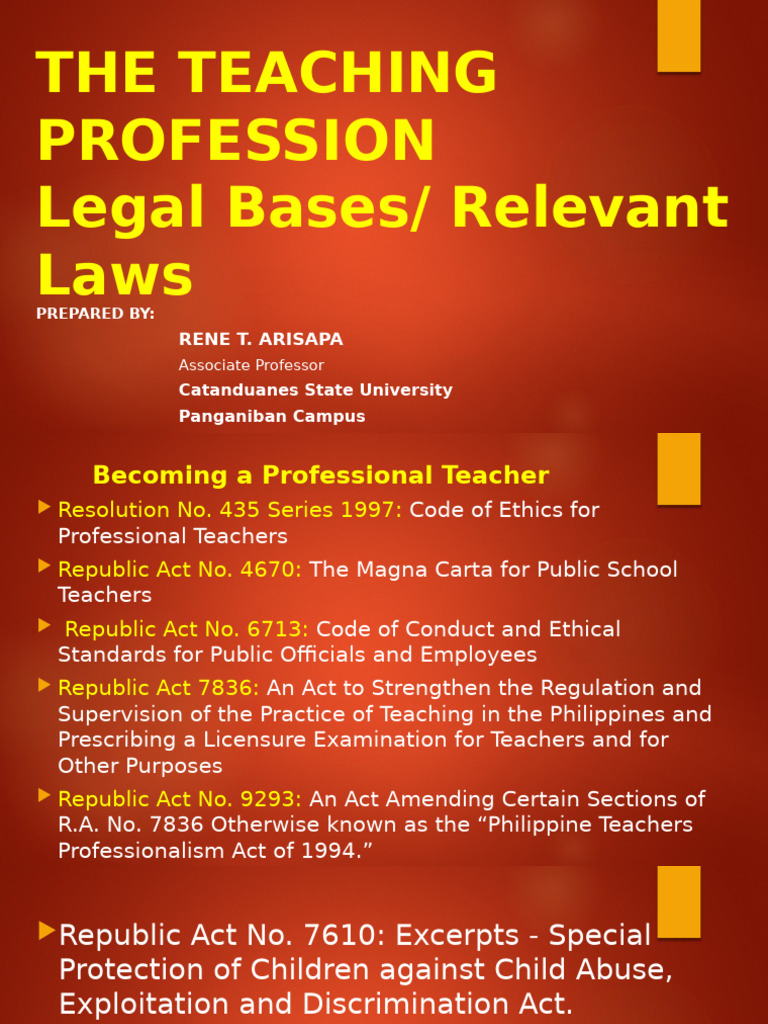 Teaching Profession Legal Bases and Relevant Laws | PDF | Cost Of ...