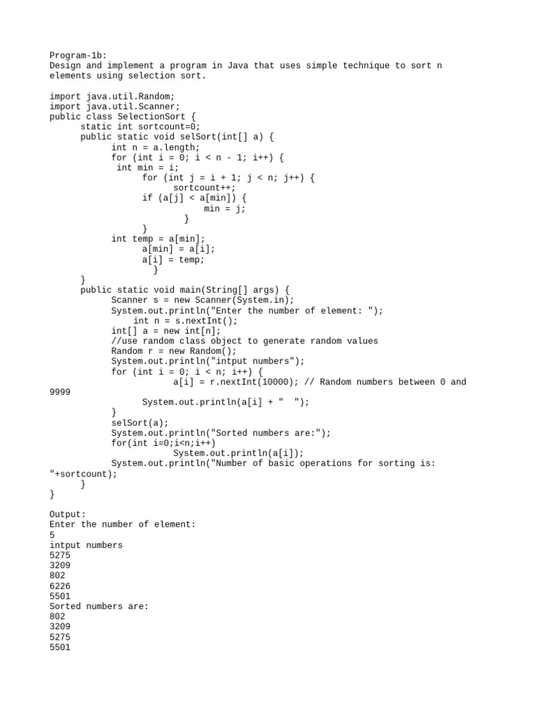 Java Selection Sort Implementation | PDF