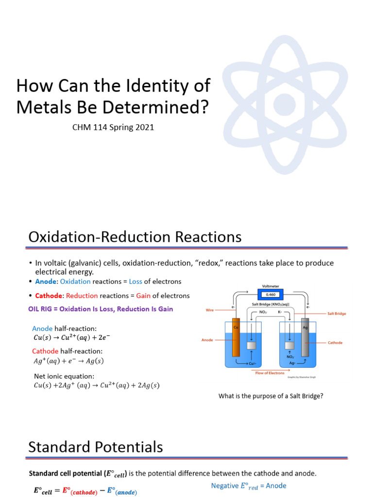 Week 15 - Lab 11 Identity of Metals (Voltaic) - 2 | PDF | Redox ...