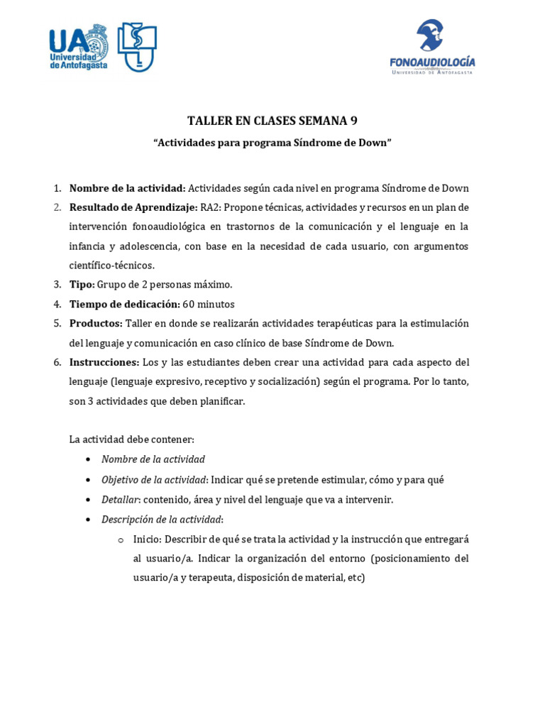 Taller SD Down | PDF | Síndrome de Down | Comunicación no verbal