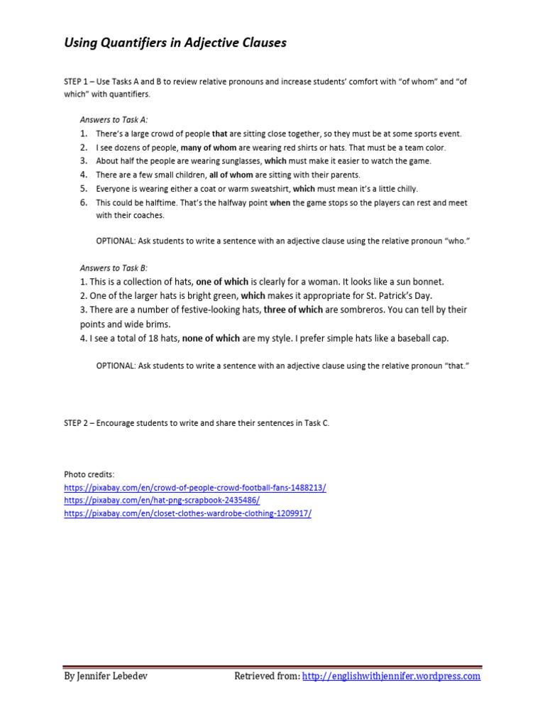 Adjective Clauses and Quantifiers - Handout | PDF | Linguistic ...