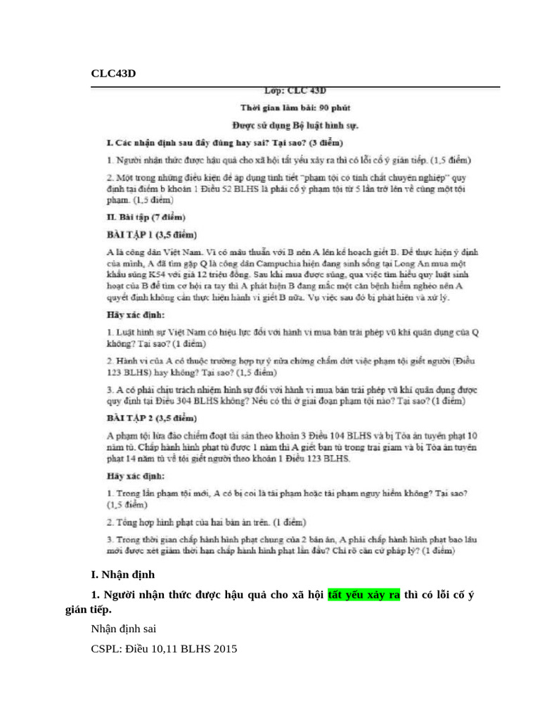 Đề thi các lớp môn LHS | PDF