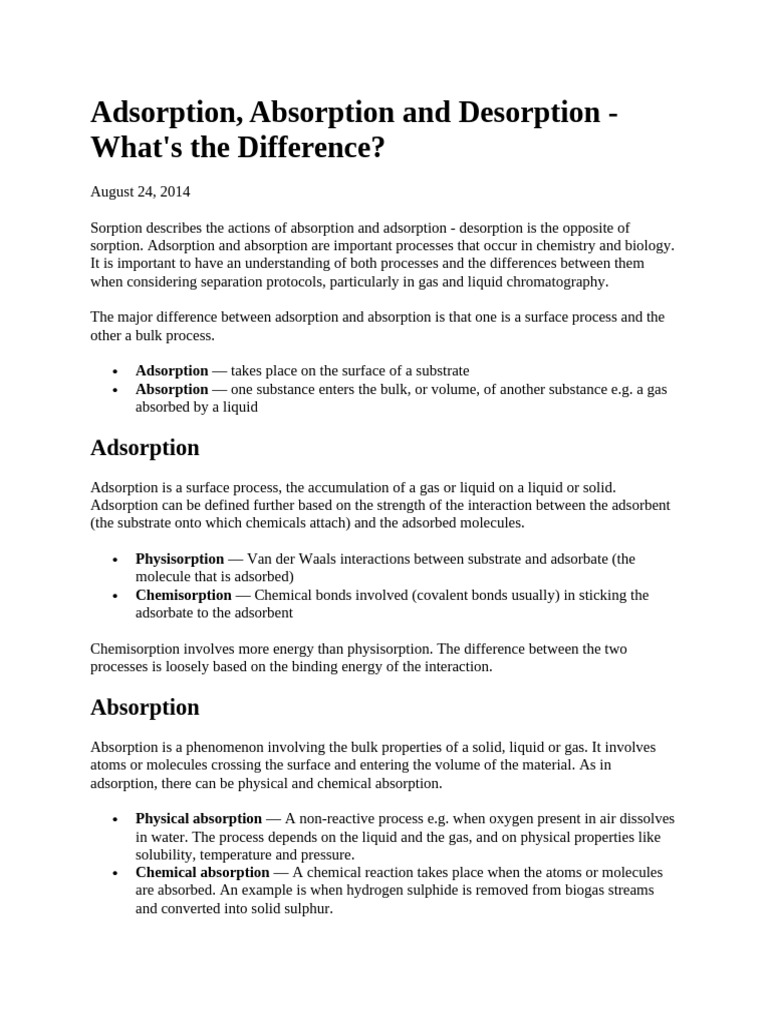 Adsorption vs. Absorption Explained | PDF | Adsorption | Absorption ...