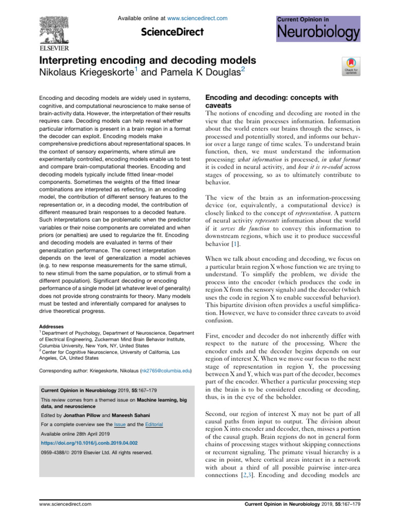 Krigestroke Et Al (2019) Interpreting Encoding and Decoding Models | PDF | Information ...
