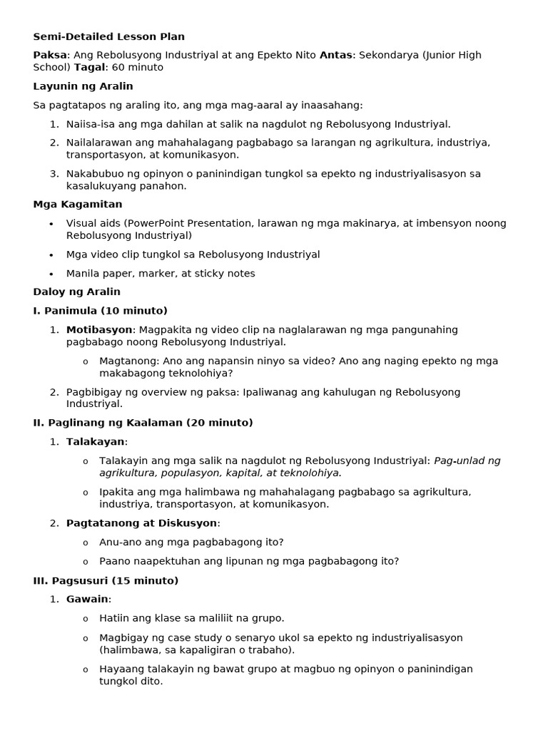 Semi Detailed Lesson Plan | PDF