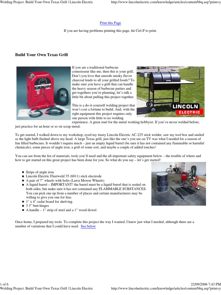 Welding Project - Build Your Own Texas Grill - Lincoln Electric | PDF ...