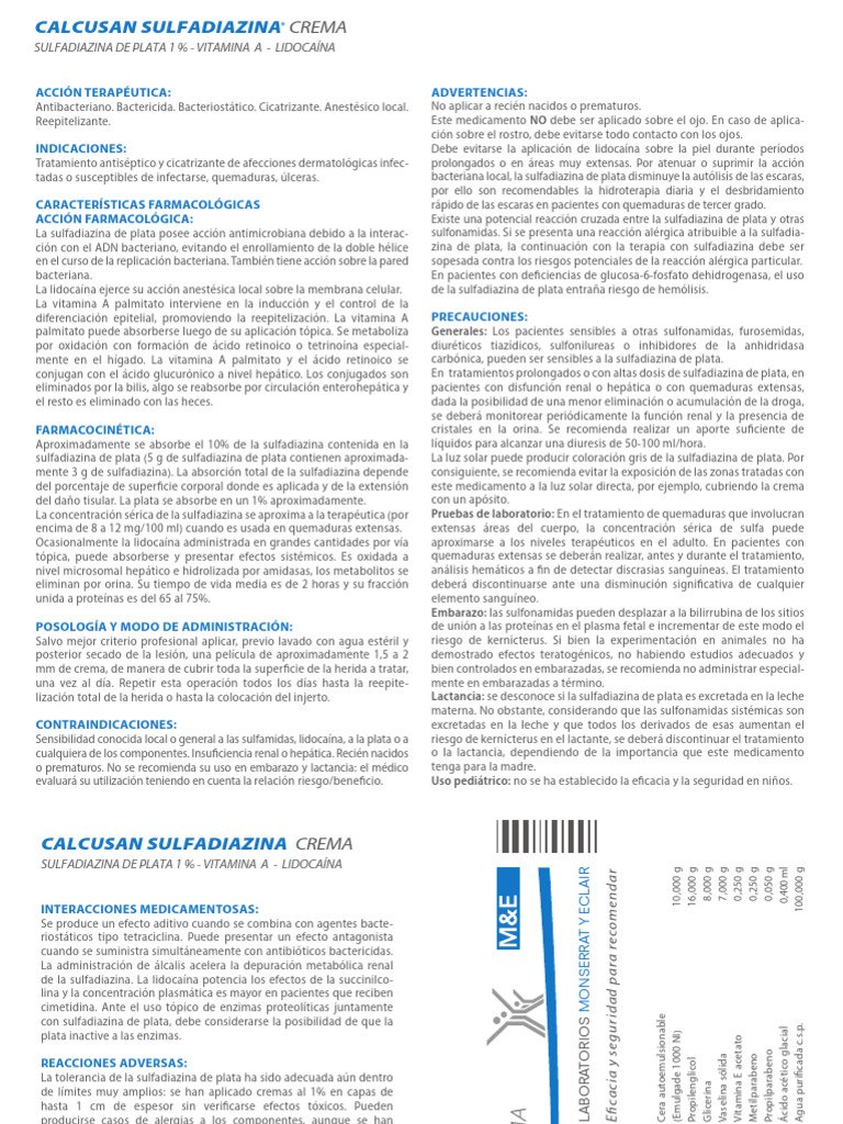Prospecto CALCUSAN Sulfadiazina | PDF | Medicamentos con receta ...
