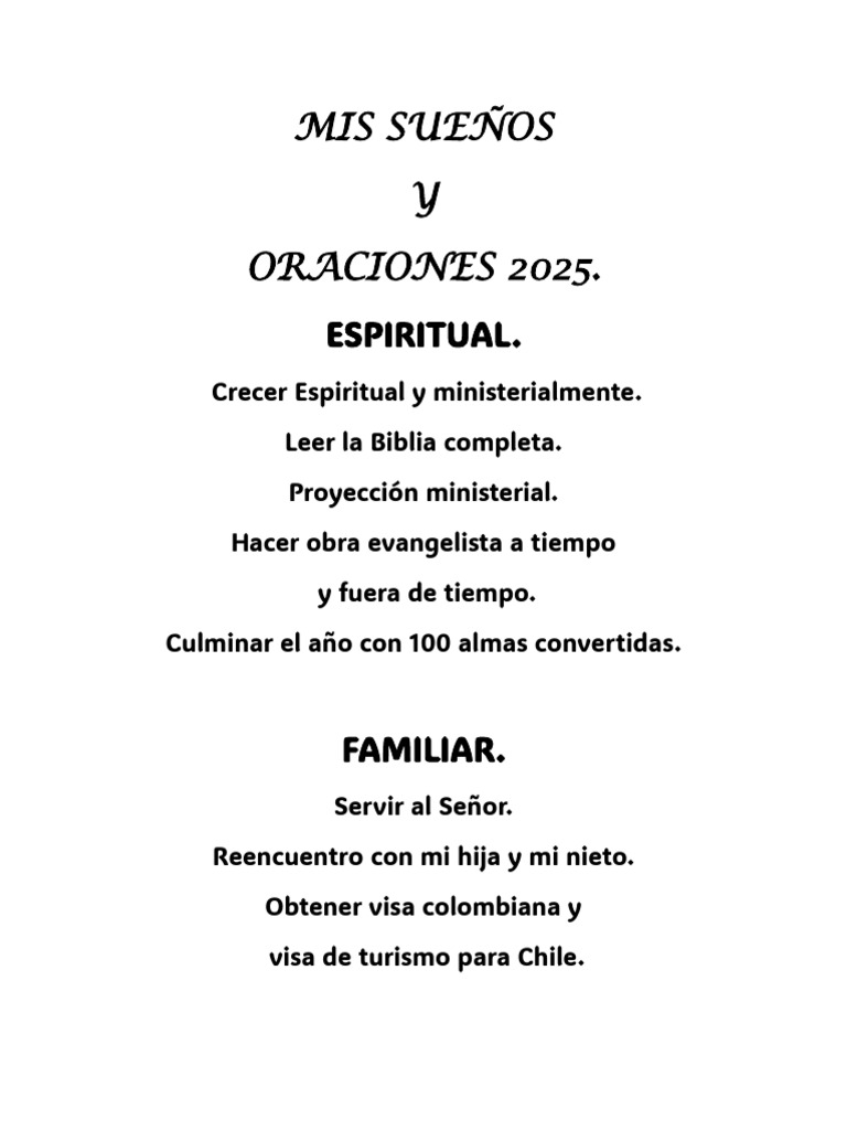 Sueños y Metas 2025: Espiritual, Familiar y Financiera | PDF