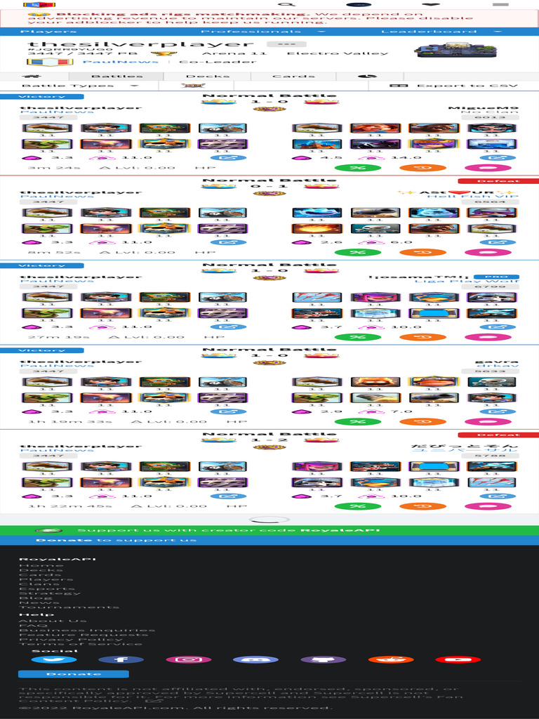 Thesilverplayer #JQRR9YUG0 Battle Log Player Profile in Clash Royale - RoyaleAPI | PDF