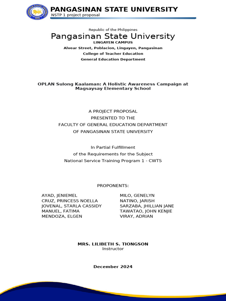 NSTP 1 Project Proposal | PDF | Emergency Management | Ecological ...