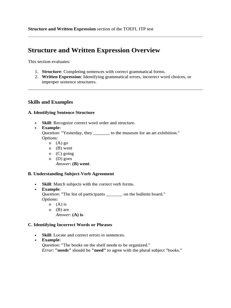 TOEFL ITP Structure & Expression Guide | PDF | Question | Sentence ...