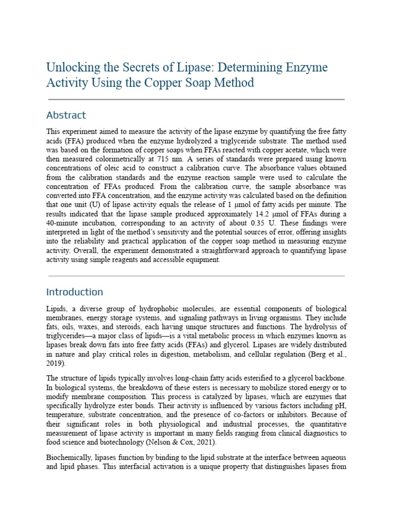 Lipase Activity Sample Report | PDF | Lipid | Enzyme Assay