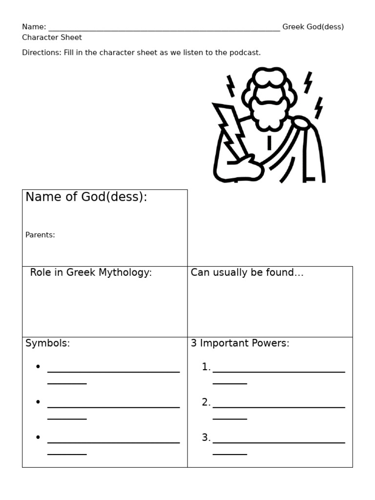 greek myth character sheet | PDF | Greek Mythology | Cultural Anthropology