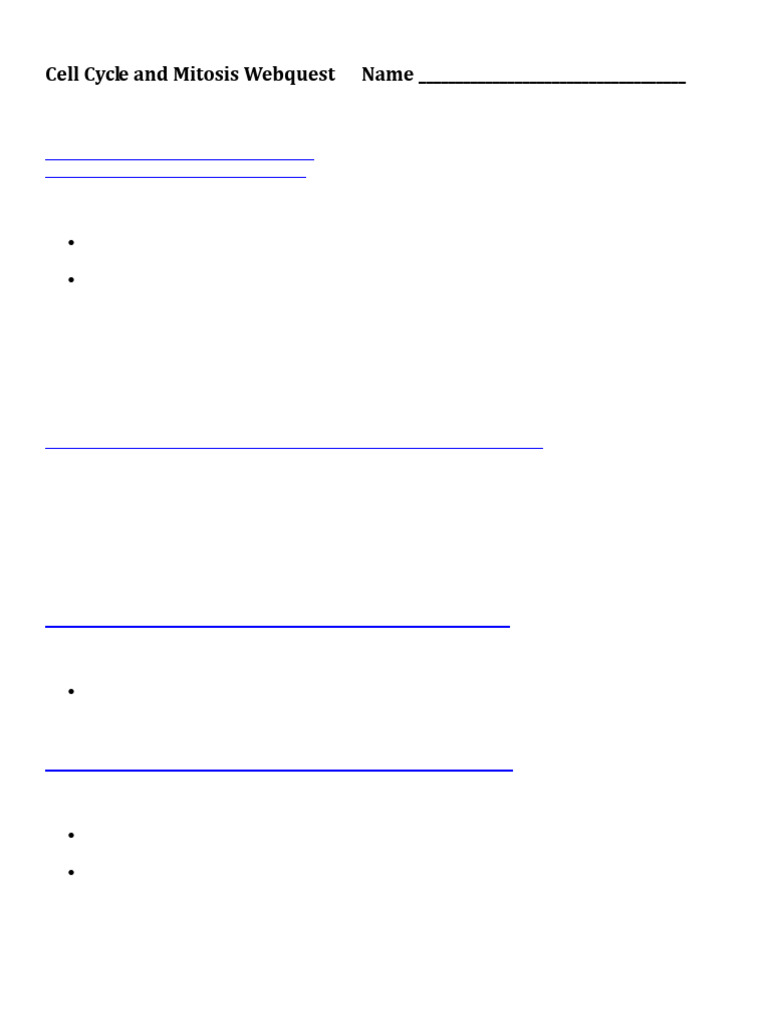 Cell Cycle and Mitosis Webquest | PDF | Mitosis | Chromosome