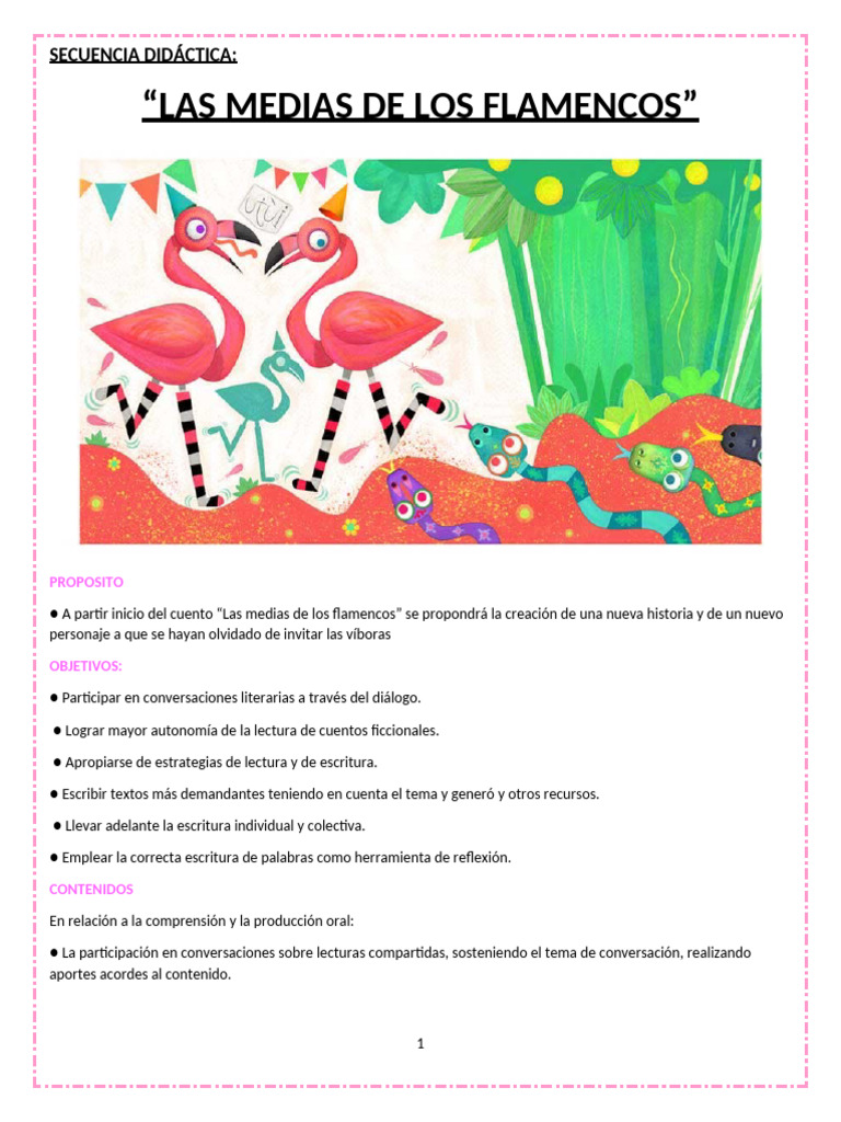 Actividades sobre "Las medias de los flamencos" | PDF | Palabra | Cuentos