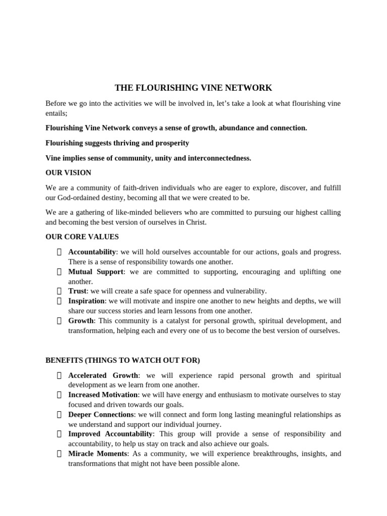 Flourishing Vine Network Overview | PDF | Prayer