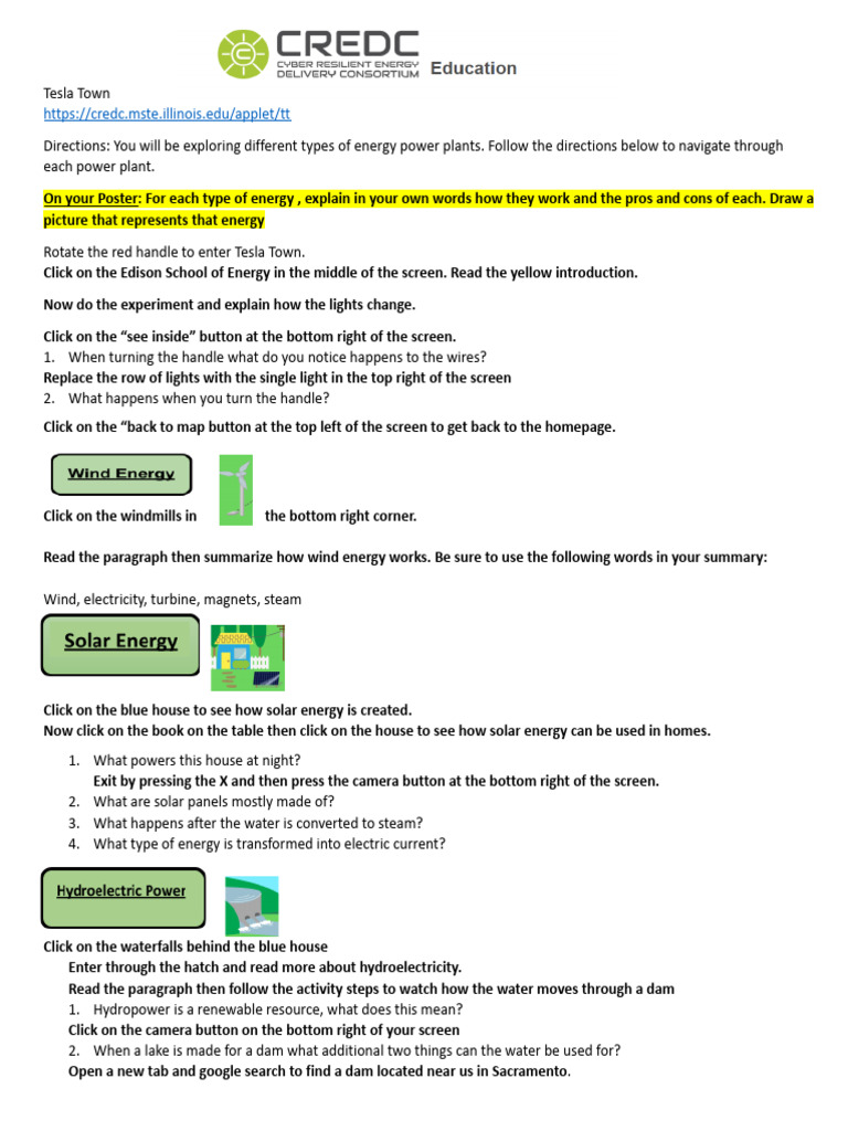 Tesla Town Student Worksheet | PDF | Power Station | Power (Physics)