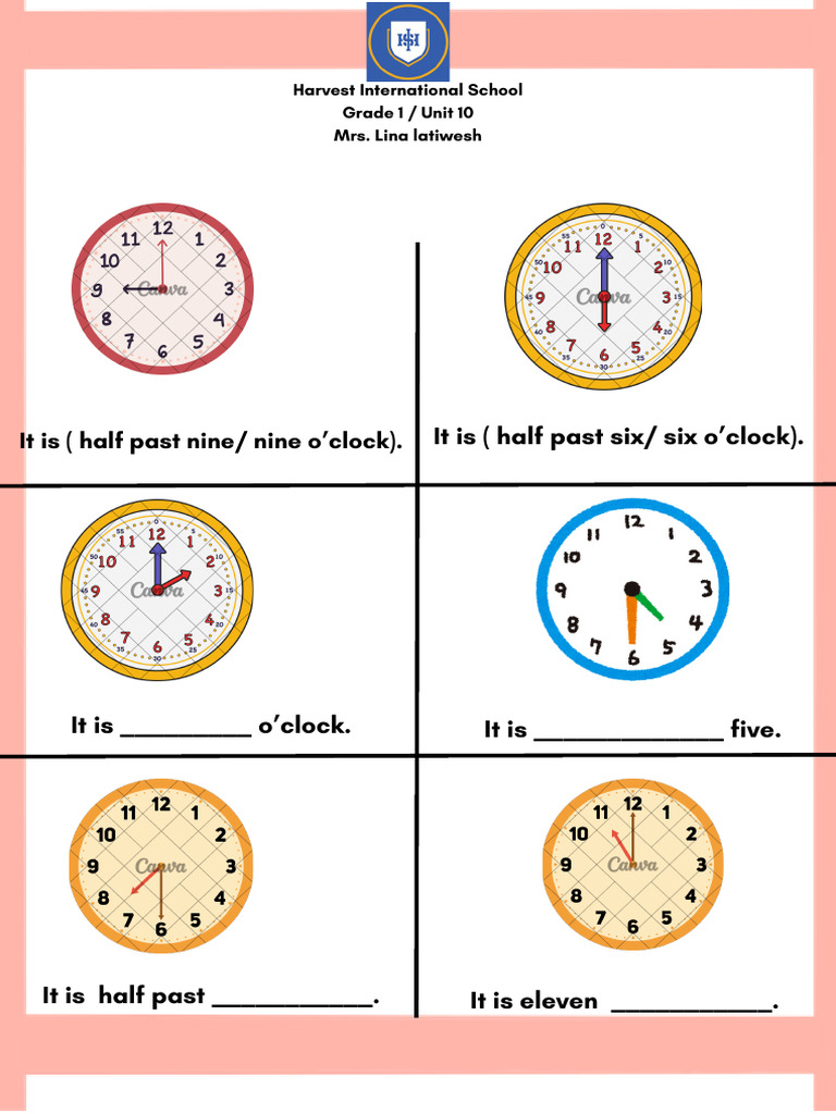 It is ( half past nine nine o’clock) | PDF