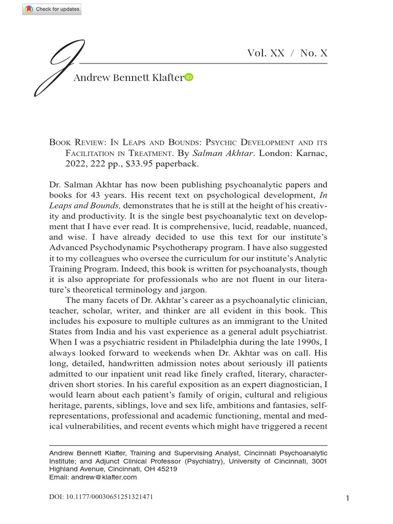 Klafter 2025 Book Review in Leaps and Bounds Psychic Development and ...
