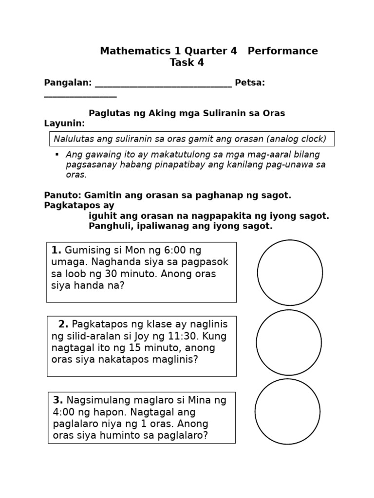 Mathematics 1 Quarter 4 Performance Task 4 | PDF