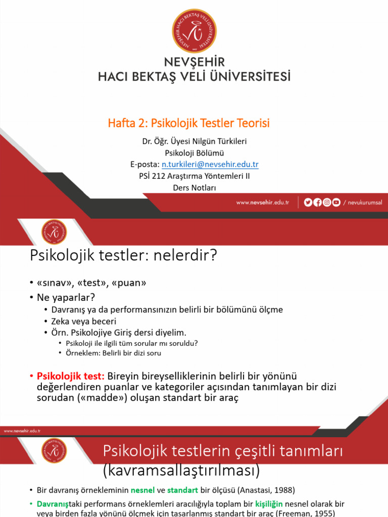 Hafta 2 Psikolojik Testler Teorisi PDF | PDF